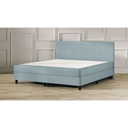 EMMA One Boxspringbett - blau - 160x200 cm - schwarze Füße