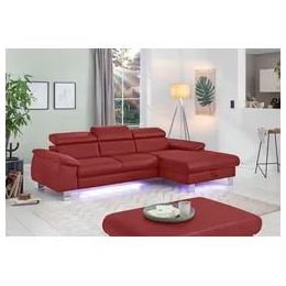 Ecksofa COTTA "Komaris L-Form" Sofas Gr. B/H/T: 244cm x 72cm x 166cm, NaturLEDER, Recamiere rechts, ohne Bettfunktion-ohne Bettkasten-mit RGB-LED-Beleuchtung, rot mit Kopfteilverstellung, wahlweise Bettfunktion,Stauraum & Beleuchtung