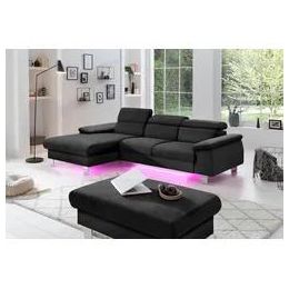 Ecksofa COTTA "Komaris L-Form" Sofas Gr. B/H/T: 244cm x 72cm x 166cm, Feinstruktur, Recamiere links, mit Bettfunktion-mit Bettkasten-mit RGB-LED-Beleuchtung, schwarz mit Kopfteilverstellung, wahlweise Bettfunktion,Stauraum & Beleuchtung