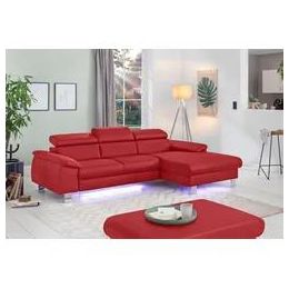 Ecksofa COTTA "Komaris L-Form" Sofas Gr. B/H/T: 244cm x 72cm x 166cm, Kunstleder SOFTLUX, Recamiere rechts, ohne Bettfunktion-ohne Bettkasten-mit RGB-LED-Beleuchtung, rot mit Kopfteilverstellung, wahlweise Bettfunktion,Stauraum & Beleuchtung