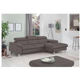 Ecksofa COTTA "Komaris L-Form", grau (elefant), B:244cm H:72cm T:166cm, Microfaser PRIMABELLE (100% Polyester), Kunstleder SOFTLUX(100%Polyurethan), Feinstruktur (100% Polyester), Kunstleder SOFTLUX/Struktur (100%Polyurethan, 90%Polyester, 10% Polyacryl), Sofas, mit Kopfteilverstellung, wahlweise Bettfunktion,Stauraum & Beleuchtung, Topseller