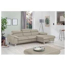 Ecksofa COTTA "Komaris L-Form" Sofas Gr. B/H/T: 244cm x 72cm x 166cm, NaturLEDER, Recamiere rechts, ohne Bettfunktion-ohne Bettkasten-ohne RGB-LED-Beleuchtung, grau mit Kopfteilverstellung, wahlweise Bettfunktion,Stauraum & Beleuchtung