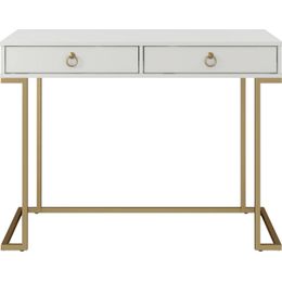 Schreibtisch COSMOLIVING BY COSMOPOLITAN "Camila" Tische Gr. B/H/T: 106 cm x 79 cm x 45 cm, goldfarben (weiß, goldfarben, goldfarben) mit 2 Schubladen, aus MDF, Gestell und Griffe Metall, Höhe 79 cm