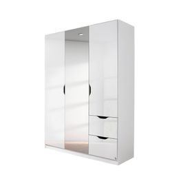 Kleiderschrank Rauch "Freiham Drehtürenschrank Garderobe BESTSELLER" Schränke Gr. B/H/T: 136 cm x 197 cm x 54 cm, 3 Türen, 2 Schubläden, weiß (weiß hochglanz) mit Spiegel und Schubkästen, Griffmulden, Schlafzimmerschrank Schrank