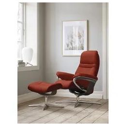 Relaxsessel stressless "Sunrise" Sessel Gr. ROHLEDER Stoff Q2 FARON, Cross Base Wenge, Relaxfunktion-Drehfunktion-PlusTMSystem-Gleitsystem-BalanceAdaptTM, B/H/T: 83cm x 105cm x 74cm, rot (rust q2 faron) mit Cross Base, Größe S, M & L, Holzakzent Wenge