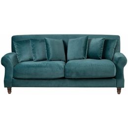 Beliani 2-Sitzer Sofa Blaugrün Samtbezug mit Mehreren Kissen Holzbeine Dicke Sitzkissen Freistellbar Modern Retro Design Wohnzimmer Polstersofa