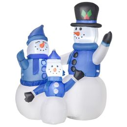 HOMCOM Schneemann Familie Selbstaufblasbare Dekoration LED mit Gebläse Blau L100 x B55 x H120 cm