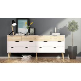 Kommode Home Affaire "Oslo, Aufbewahrung, Schubladenschrank, Stauraum" Sideboards Gr. B/H/T: 195,7 cm x 81,7 cm x 39,1 cm, 8, weiß (weiß, eichefarben) mit 8 Schubladen, Breite 196 cm, Höhe 82 m