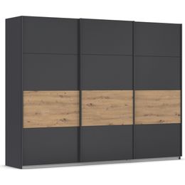 Schwebetürenschrank Rauch "Schwebetürenschrank Kleiderschrank Schrank Garderobe CORTONA" Schränke Gr. B/H/T: 271 cm x 210 cm x 62 cm, 3 St., grau (graumetallic, eiche artisan) inkl. Inneneinteilung, 2 Stoffboxen und zusätzlichen Einlegeböden