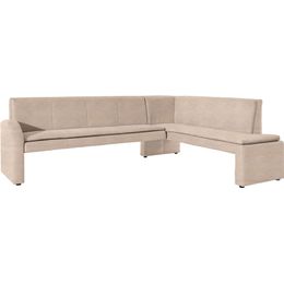 Eckbank exxpo - SOFA FASHION "Cortado, elegant und modern mit hohem Sitzkomfort" Sitzbänke Gr. B/H/T: 197 cm x 89 cm x 264 cm, Luxus-Microfaser, langer Schenkel (Armlehne) links, beige hohe Bodenfreiheit, schöne Detailverarbeitung, wahlweise Lederbezug