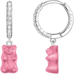 Single-Creole Thomas Sabo "THOMAS x HARIBO Schmuck: Einzel-Creole mit Goldbär" Ohrringe Gr. Silber 925 (Sterlingsilber), pink (silberfarben, pink, kristallweiß, kristallweiß) Damen mit Kristallglas, Zirkonia (synth.)