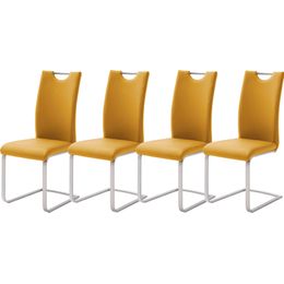 Freischwinger MCA furniture "Paulo" Stühle Gr. B/H/T: 42cm x 103cm x 55cm, 4er Set, Kunstleder Lederoptik, Edelstahl, gelb (curry + edelstahl gebürstet) Stuhl belastbar bis 120 kg