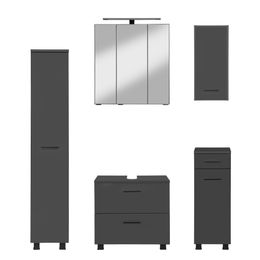 Badmöbel-Set Welltime ""Trento", Badezimmer-Set, Hängeschrank, Unterschrank, Midischrank" Kastenmöbel-Sets Gr. B/H/T: 120 cm x 200 cm x 35 cm, grau (matt grau, grafit) Waschbeckenunterschrank, Spiegelschrank inkl. Aufbauleuchte