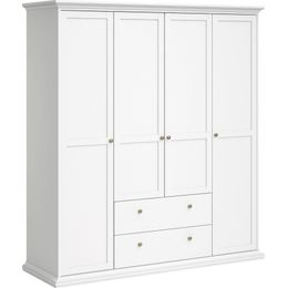 Kleiderschrank Home Affaire "Paris Drehtürenschrank, Aufbewahrung Kasten Schrank Stauraum", weiß, B:181cm H:200cm T:60,5cm, Schränke, Drehtürenschrank Kleiderschrank, mit 4 Türen, 11 Facher, Kleiderstange, 2 Schubladen, Breite 181 cm