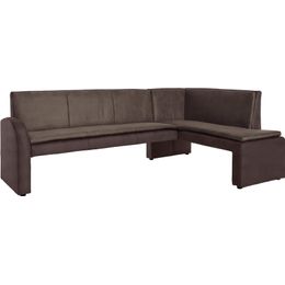 Eckbank exxpo - SOFA FASHION "Cortado, elegant und modern mit hohem Sitzkomfort" Sitzbänke Gr. B/H/T: 157 cm x 89 cm x 244 cm, Kunstleder SOFTLUX-Struktur fein, langer Schenkel links, braun hohe Bodenfreiheit, schöne Detailverarbeitung, wahlweise Lederbezug