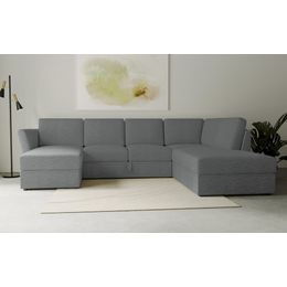 Wohnlandschaft Home Affaire "Lavars Schlafsofa", grau, B:310cm H:90cm T:226cm, 53% strukturiertes Polyester, 47% Polyester, Sofas, Wohnlandschaft, mit Bettfunktion und Stauraum, in zwei verschiedenen Bezugsqualit&auml;ten