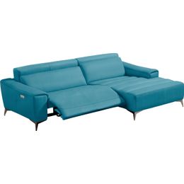 Ecksofa Egoitaliano "Suzette, Designsofa mit hohem Sitzkomfort", blau (t&uuml;rkis), B:266cm H:95cm T:163cm, Leder &raquo;BULL&laquo; (echtes Rindsleder). Geschliffenes, pigmentiertes und behandeltes Rindsleder mit einer Dicke von 1, 3-1, 5 mm. Dieses Leder zeigt eine ziemlich weiche Hand mit einem halb undurchsichtigen Aussehen. Es handelt sich um ein gesch&uuml;tztes Leder. Eine leichte Deckschicht sch&uuml;tzt sie vor Fl