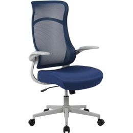 Bürostuhl Inosign "Toico, Design-Schreibtischstuhl" Stühle Gr. B/H/T: 67,5 cm x 120 cm x 73 cm, Netzstoff, Metall, grau (grau, blau, grau) ergonomische Rückenlehne, Lendenwirbelstütze & klappbaren Armlehnen