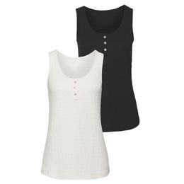 Shirttop Vivance Gr. 40/42, schwarz (schwarz, creme) Damen Tops Top aus bügelfreier Crêpe-Ware