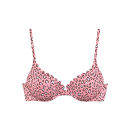 Bügel-Bikini-Top Lascana "Mae" Gr. 40, Cup B, rosa (lachs, bedruckt) Damen Bikini-Oberteile farbenfroher Animalprint, verstellbare Träger, wattierte Cups