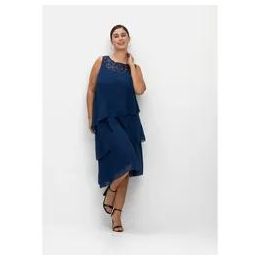 Cocktailkleid sheego "Große Größen" Gr. 48, Normalgrößen, blau Damen Kleider Partykleid im Layerlook, mit Pailletten