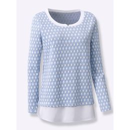 Langarmshirt Inspirationen "2-in-1-Shirt" Gr. 52, blau (bleu, ecru, gemustert) Damen Shirts