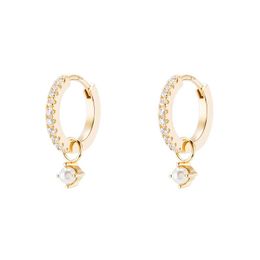 UNIKE JEWELLERY Paar Creolen &raquo;HOOP CLASSY SHINNY, UK.AR.1204.0048&laquo; mit Zirkonia (synth.) - mit Perle (synth.) gelbgoldfarben-kristallwei&szlig;wei&szlig; +...