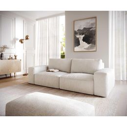 DeLife Big-Sofa Lanzo L 260x110 cm Bouclé Creme-Weiß mit Hocker, Big Sofas