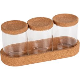 Wenko - Aufbewahrungsdosen Apiro 3er Set, Deckel und Ablage aus Kork, Transparent, Kork natur, Glas transparent - transparent