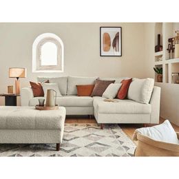 Rune – ecksofa rechts – 4-sitzer – mit hocker – aus bouclé-stoff - beige