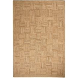 Beliani Teppich Beige Jute Rechteckig 300x400 cm Geometriches Muster Handgemacht Boho Modern Kurzhaar für Fußbodenheizung Wohnzimmer Ausstattung