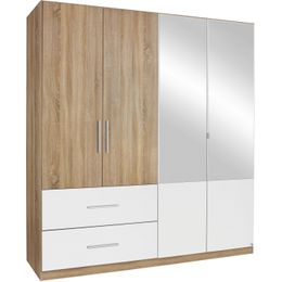 Kleiderschrank Rauch "Alvor" Schränke Gr. B/H/T: 181 cm x 197 cm x 54 cm, mit Spiegel, 4 St., weiß (struktureichefarben hell, weiß) Drehtürenschrank Kleiderschrank Schränke