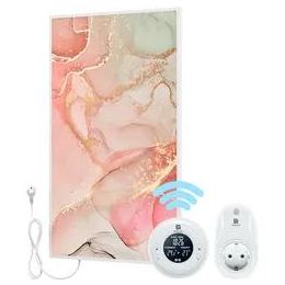 Bringer® Bild Infrarotheizung mit Rahmen - Fluid Art Marmor Optik, rosa - 800 / mit Funk Thermostat und Fernbedienung