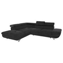 Ecksofa COTTA "Enterprise L-Form" Sofas Gr. B/H/T: 273cm x 72cm x 237cm, Struktur, Ottomane links, mit Kopfteilverstellung-mit Armteilverstellung, schwarz inklusive Kopf- und Armteilverstellung, wahlweise mit Bettfunktion