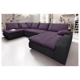 Wohnlandschaft Trendmanufaktur "Indie, toller Sitzkomfort, aufwendige Detailverarbeitung, U-Form" Sofas Gr. B/H/T: 335cm x 86cm x 179cm, Microfaser PRIMABELLE-Struktur, Recamiere rechts, XXL-ohne Bettfunktion, lila (schwarz/lila-grau) wahlweise mit Bettfunktion