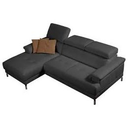 Ecksofa Egoitaliano "Soul, Design und Sitzkomfort auf hohem Niveau, tolle Details, L-Form" Sofas Gr. B/H/T: 250cm x 99cm x 166cm, Leder BULL, Recamiere links, mit Kopfteilverstellung, schwarz mit Recamiere, inkl. Kopfteilverstellung