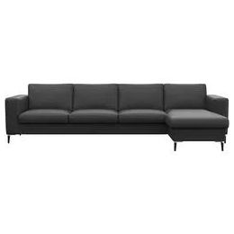 Ecksofa FLEXLUX "Fiore, super Sitzkomfort durch Kaltschaum im Sitz, L-Form" Sofas Gr. B/H/T: 295cm x 85cm x 159cm, Echtleder, Chaiselongue rechts, schwarz (deep black) breite Armlehnen, Füße Alu+schwarz