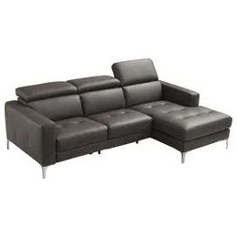 Ecksofa Egoitaliano "Matt, erstklassiger Sitzkomfort, aufwendige Detailverarbeitung, L-Form" Sofas Gr. B/H: 247cm x 100cm, Leder BULL, Recamiere rechts, schwarz mit verstellbaren Kopfteilen zum Relaxen