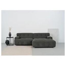 Ecksofa Andas "Jerslev" Sofas Gr. B/H/T: 236cm x 72cm x 161cm, Chenille, Recamiere rechts, grau (anthrazit) mit Knopfsteppung, Wellenunterfederung und Kaltschaum