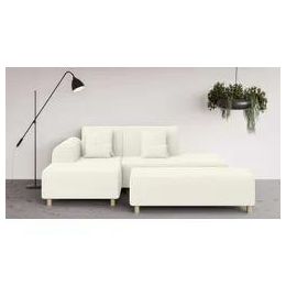 Ecksofa Inosign "Suyala" Sofas Gr. B/H/T: 258cm x 85cm x 168cm, Struktur, Recamiere links, mit Hocker, beige (creme) L-Form mit Hocker