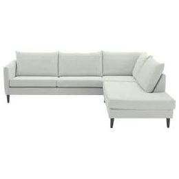 Ecksofa ATLANTIC HOME COLLECTION "Rekvik L-Form" Sofas Gr. B/H: 258cm x 79cm, Struktur, Recamiere rechts, grau (hellgrau) mit Wellenunterfederung, Massivholzfüßen