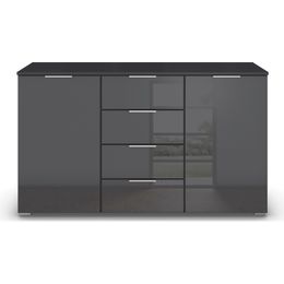 Kommode Rauch "Sideboard Kombikommode Schubladenkommode AGORDO mit Glasfront" Sideboards Gr. B/H/T: 140 cm x 81 cm x 42 cm, 4 St., grau (graumetallic, glas basalt) mit 4 Schubkästen und 2 Türen, inkl. 3er-Set Filzboxen MADE IN GERMANY