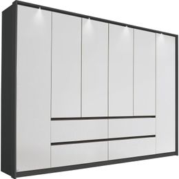 Drehtürenschrank Rauch "Mainz mit Passepartout" Schränke Gr. B/H/T: 275 cm x 212 cm x 58 cm, Mit Beleuchtung, 6 St., grau (graumetallic, alpinweiß) optional mit Beleuchtung, Außentüren Push-to-Open Funktion