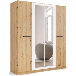 Drehtürenschrank Rauch "Kleiderschrank Schrank Garderobe Garderobenschrank Stauraumwunder MODI" Schränke Gr. B/H/T: 181 cm x 210 cm x 54 cm, Mit Spiegel, weiß (eiche artisan, weiß) inkl. Stoff-Organizer mit 6 Fächern optionaler Spiegel MADE IN GERMANY