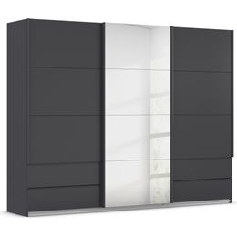 Schwebetürenschrank Rauch "Kleiderschrank Schrank Garderobe Wäscheschrank ELARA mit Spiegel" Schränke Gr. B/H/T: 271 cm x 210 cm x 62 cm, 3 St., grau (graumetallic) praktische Schubladen optional farblich abgesetzt MADE IN GERMANY