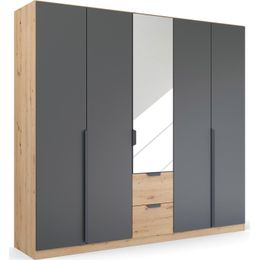 Drehtürenschrank Rauch "Dark&Wood by Quadra Spin" Schränke Gr. B/H/T: 226 cm x 210 cm x 54 cm, 5 St., braun (eiche artisan, grau metallic) im Industrial Style mit Schubkästen in Eiche Dekor, Spiegel