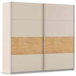 Schwebetürenschrank Rauch "Malva" Schränke Gr. B/H/T: 226 cm x 210 cm x 62 cm, 2 St., beige (champagner) Frontabsetzung in gebürstetem Eiche Furnier