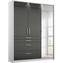 Drehtürenschrank Rauch "Kleiderschrank Schrank Garderobe Garderobenschrank Topseller HOMBURG" Schränke Gr. B/H/T: 136 cm x 197 cm x 54 cm, Passepartout mit Beleuchtung, 3 St., weiß (alpinweiß, hochglanz effektgrau) Drehtürenschrank Schränke inkl. Passepartout, oberer Schubkasten mit Einteilung MADE IN GERMANY