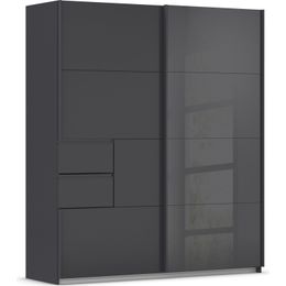 Schwebetürenschrank Rauch "Kleiderschrank Schrank Garderobe Wäscheschrank LUZIA in 2 Breiten" Schränke Gr. B/H/T: 181 cm x 210 cm x 62 cm, 2 St., grau (graumetallic, glas basalt) mit 2 Schubladen Glastür in modernen Dekor-Farben MADE IN GERMANY