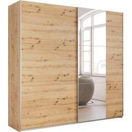 Schwebetürenschrank Rauch "Kleiderschrank Drehtürenschrank Schrank Garderobe KRONACH TOPSELLER", braun (eiche artisan), B:218cm H:210cm T:59cm, Holzwerkstoff, Schränke, mit Spiegel und viel Stauraum, Metallgriffleisten, MADE IN GERMANY